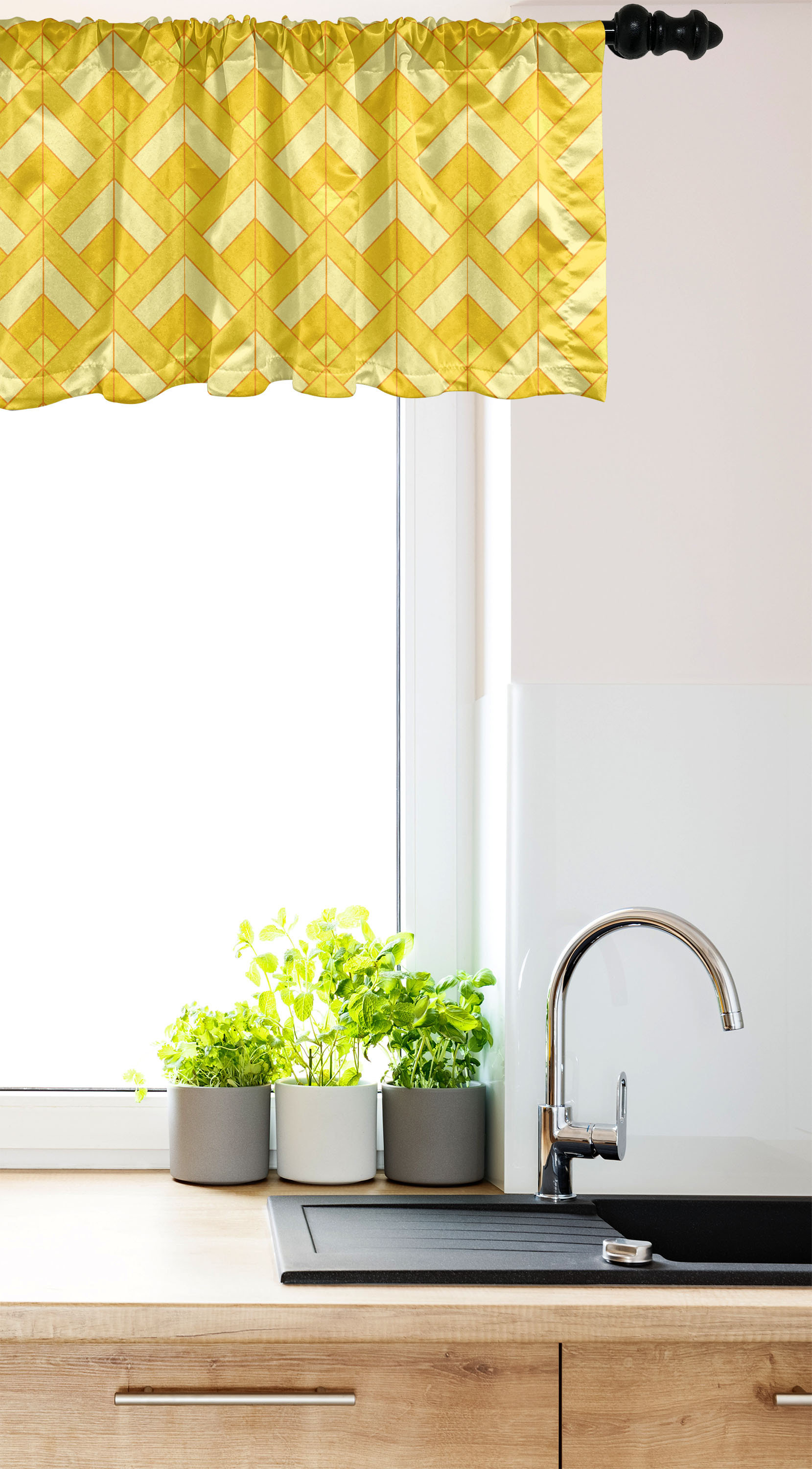 Ambesonne Mustard Valance Pack of 2 Abstract Nested Rhombuses Mustard ...