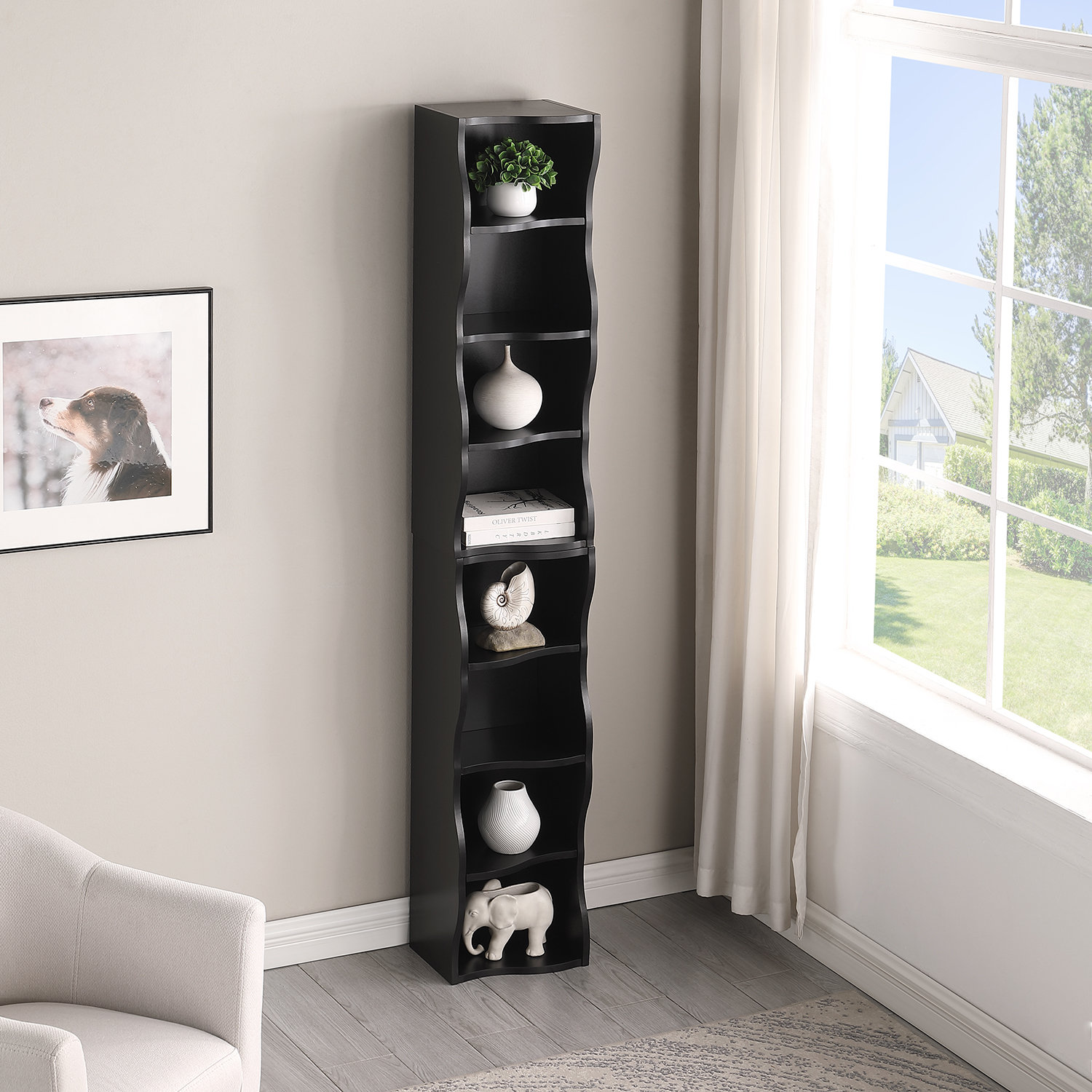 Winston Porter 8-Tier Adjustable Bookshelf, Ultra-Thin Storage Cabinet ...