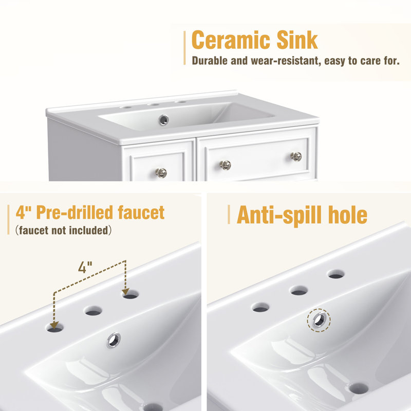 Winston Porter Quanda 24'' Single Bathroom Vanity with Ceramic Top ...