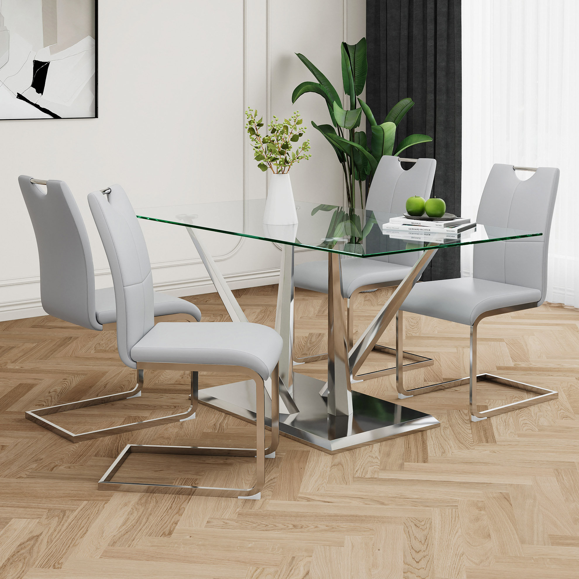 Ivy Bronx Modern Style Glass Dining Table, Elegant Transparent Design ...