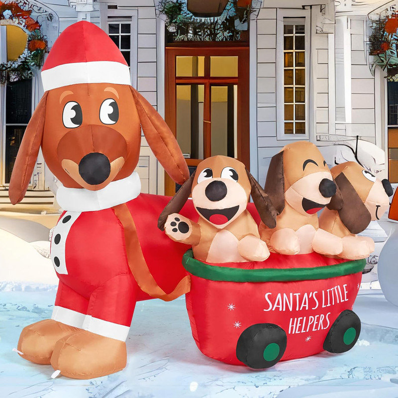 The Holiday Aisle® 5 FT Long Christmas Puppy Inflatable with Built-in ...