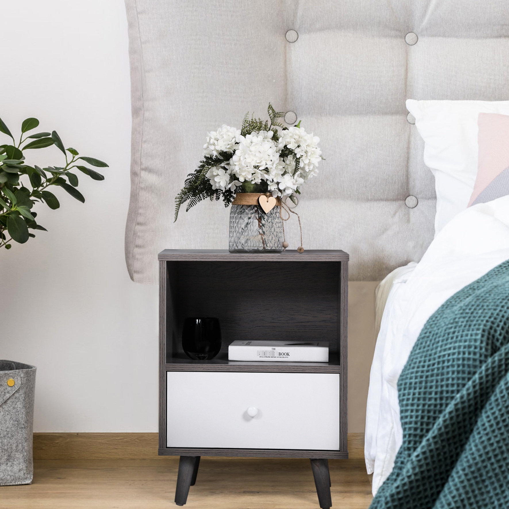 Latitude Run® Gray Bedside Table With Practical Storage And Simple ...