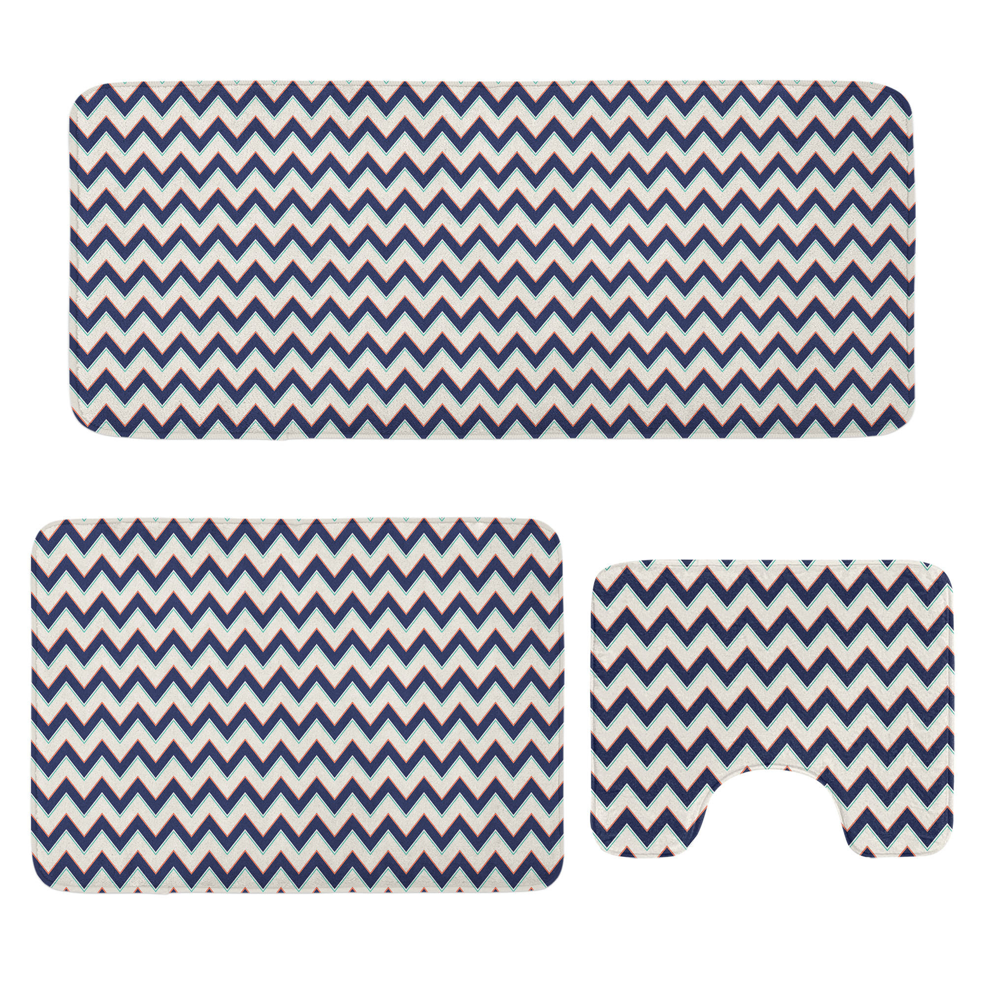East Urban Home Zig Zag Bathroom Rug Set 3 Pieces U-Shape & Rectangle ...