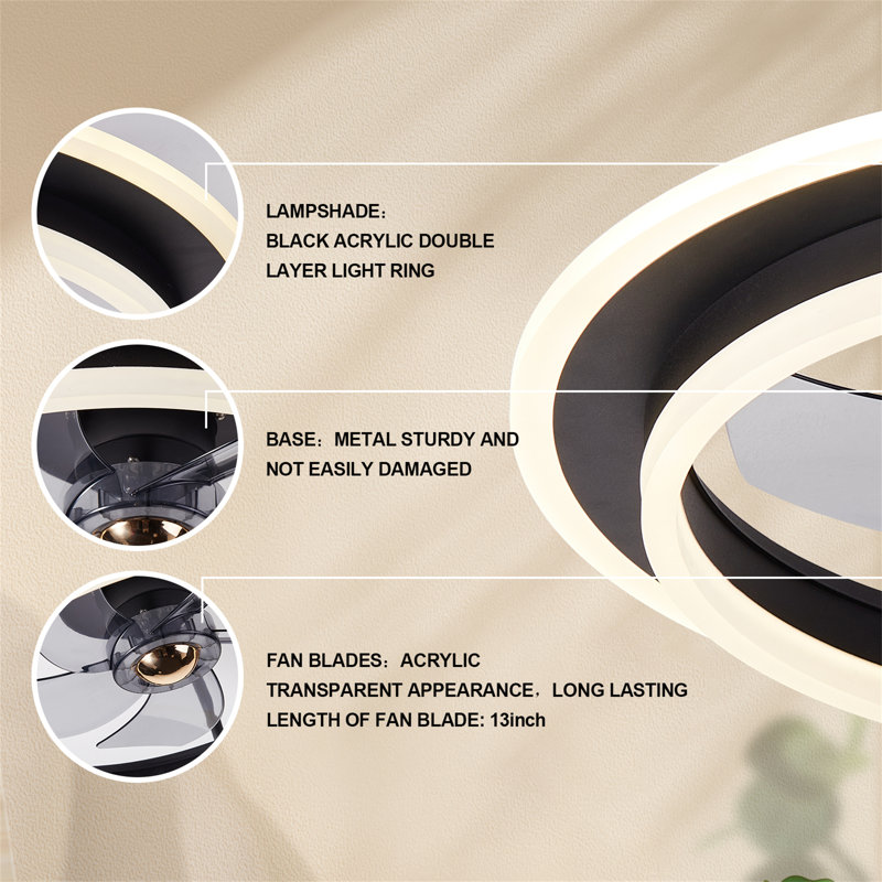 Wrought Studio™ 20'' Ceiling Fan With Lights Remote Control 48W Led ...