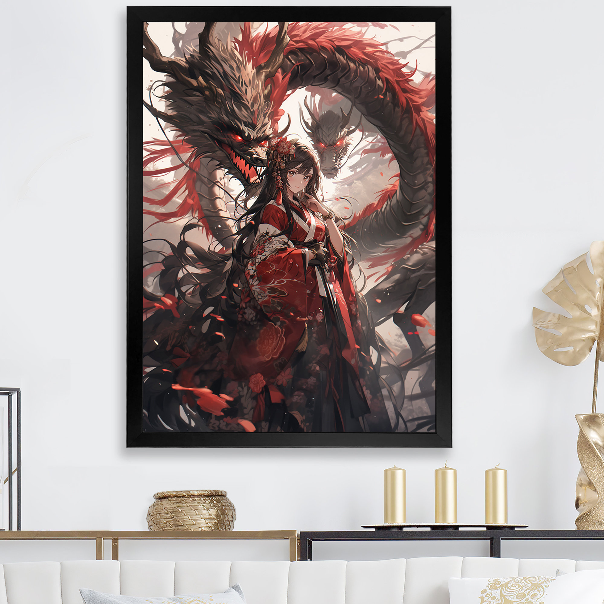 Trinx Red Anime Dragon Princess I - Asian Woman Wall Art Print | Wayfair