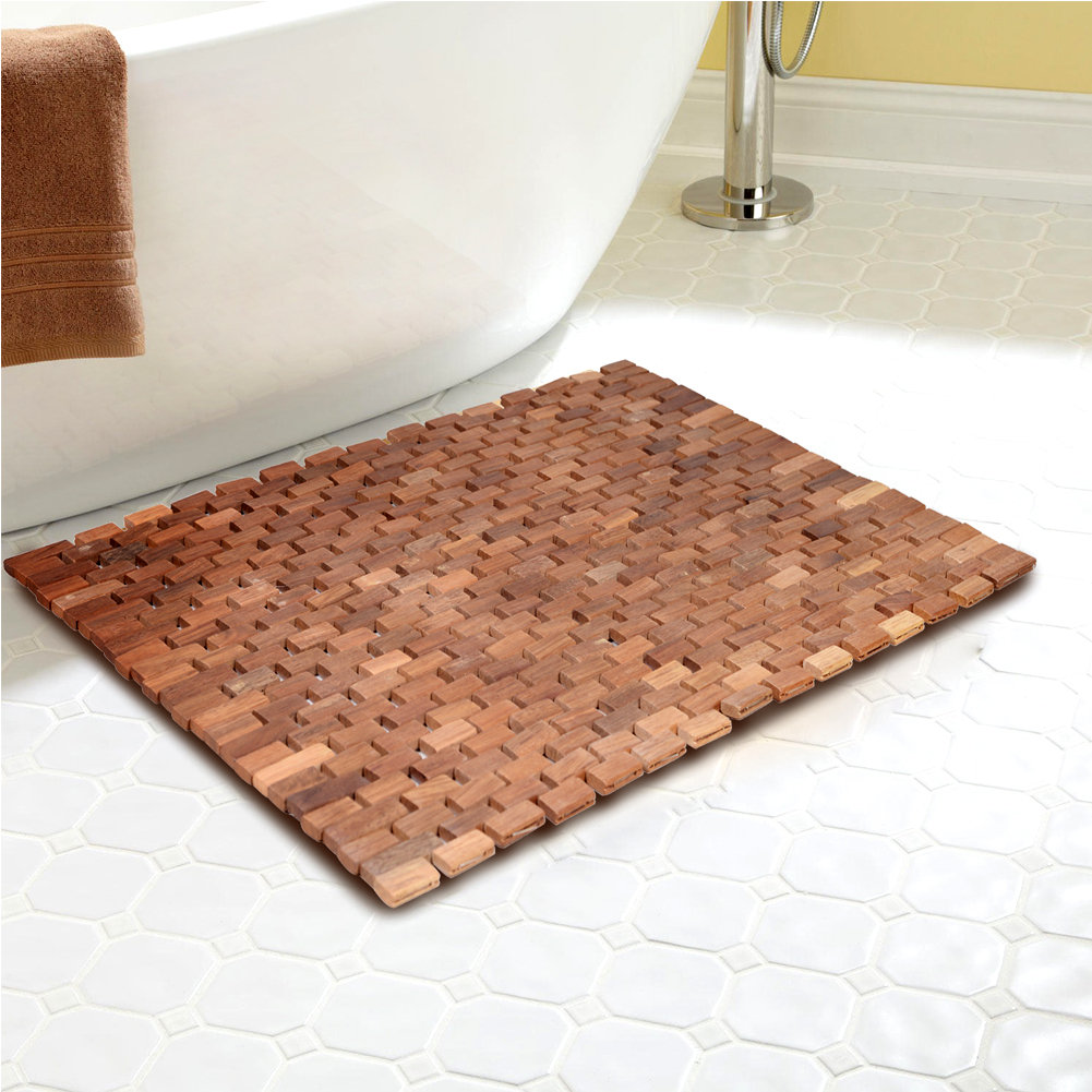 Foundry Select Teak Rectangle Teak & Wood Reversible Shower mat | Wayfair