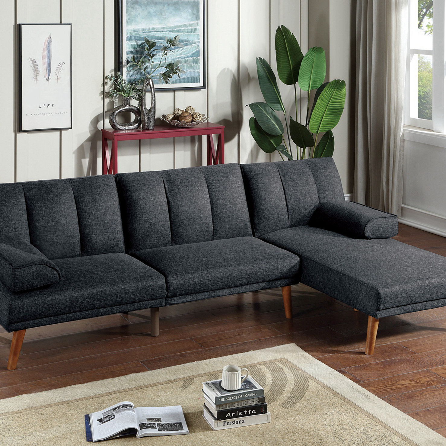 Latitude Run® Polyfiber 2pc Sectional Sofa Set Living Room Furniture ...