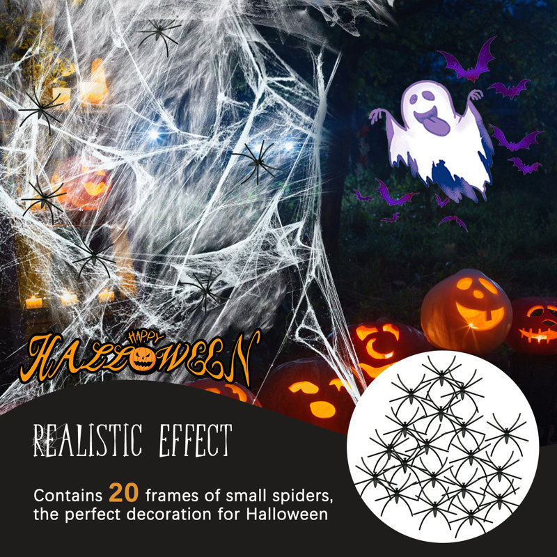 The Holiday Aisle® 1000sqft Emulate Spider Web w/20 Fake Spiders ...