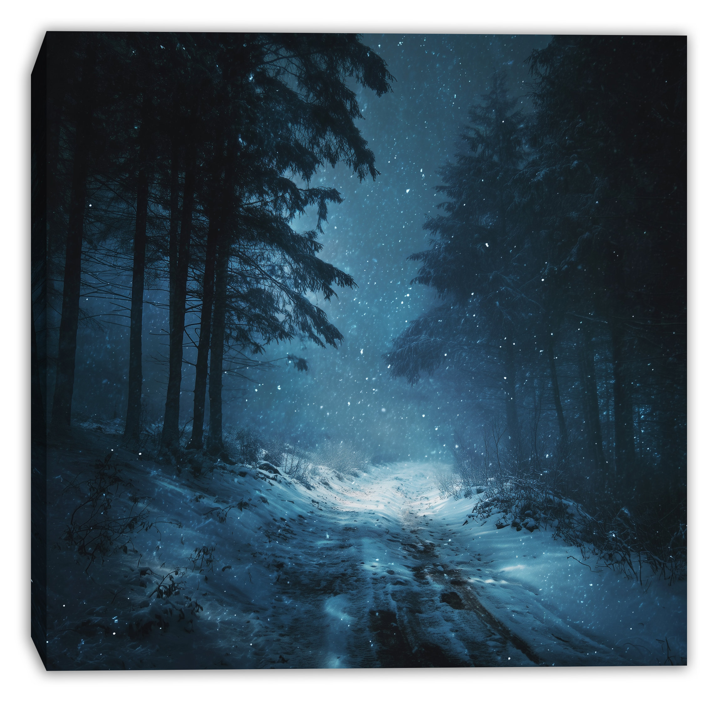 Union Rustic Blue Hour Snowfall Forest Wrapped Canvas Wall Art | Wayfair