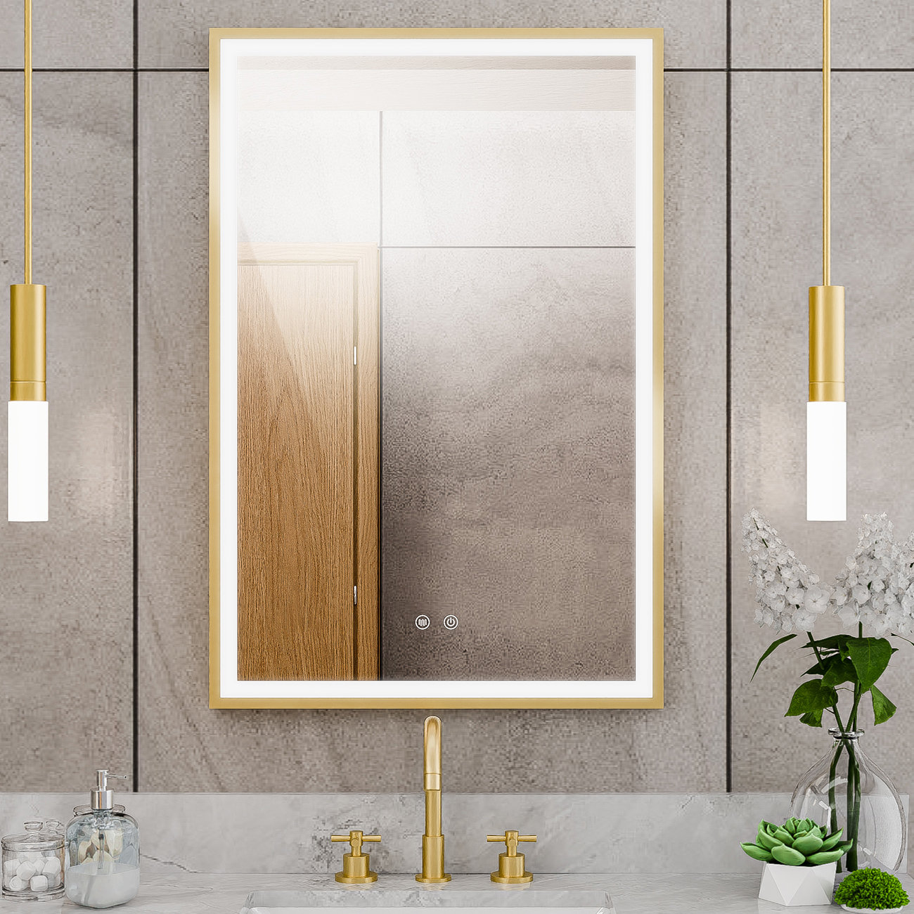 DreamLine Brilliance 36 in. H x 24 in. W Rectangular Light-up Mirror ...