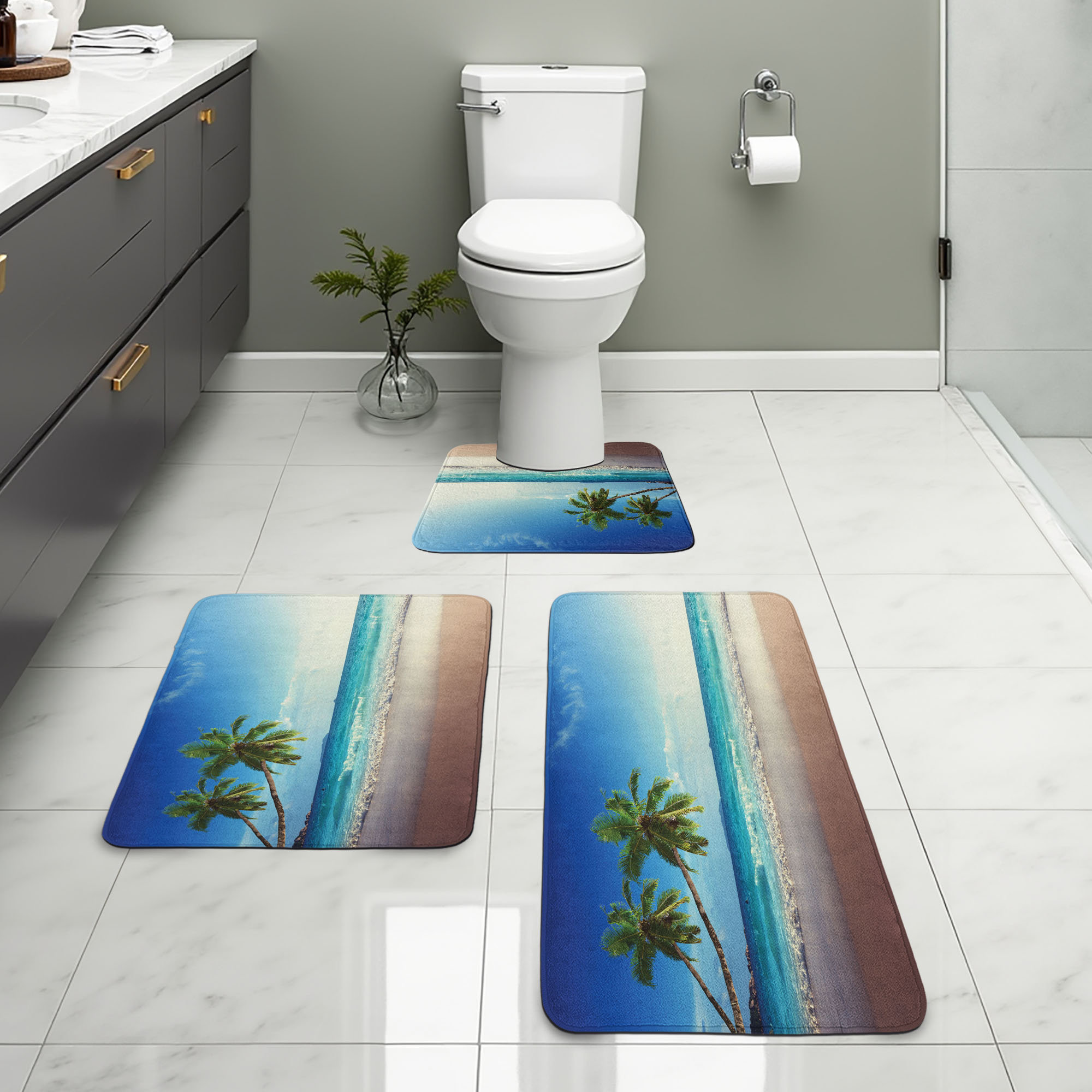 East Urban Home Beach Bathroom Rug Set 3 Pieces U-Shape & Rectangle ...