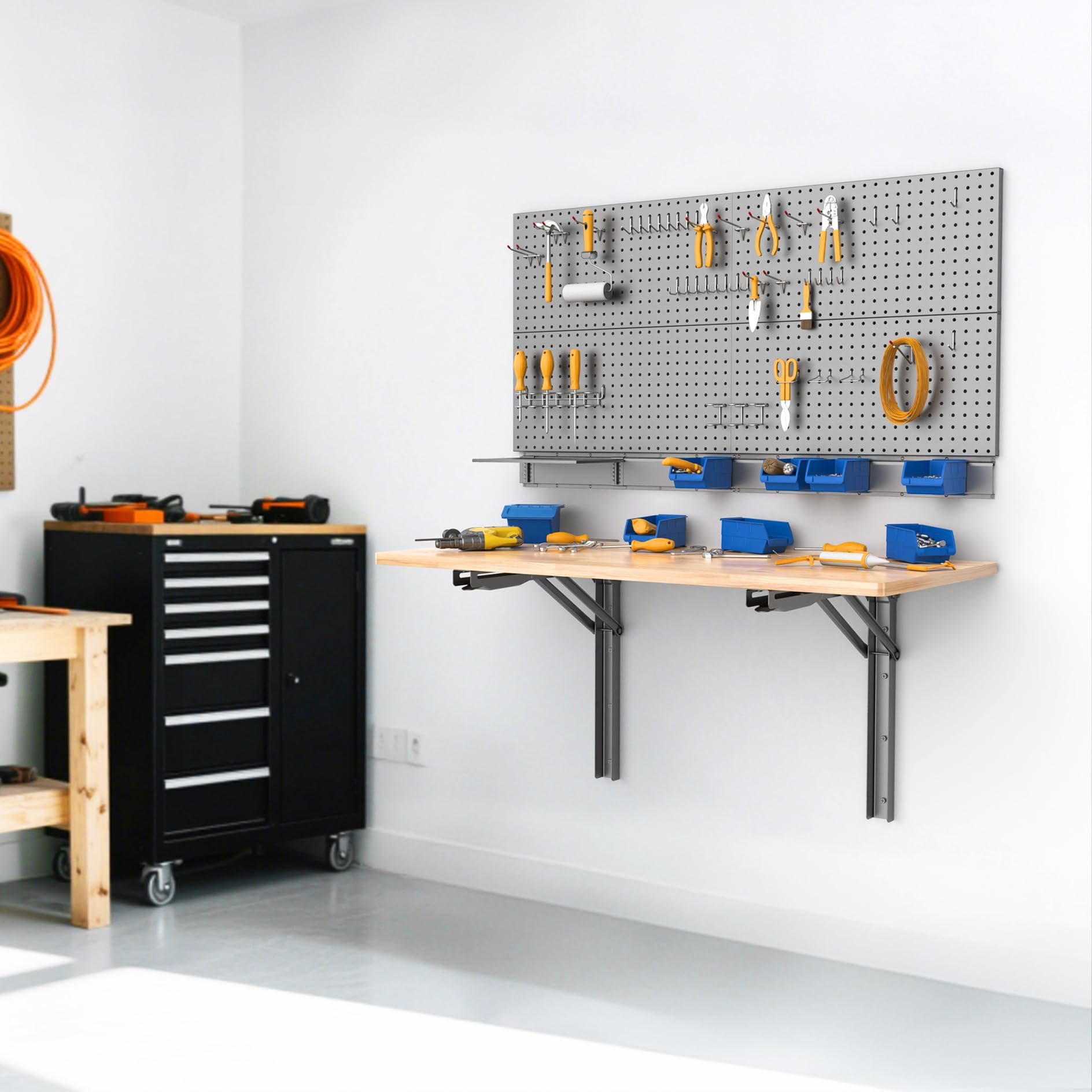 17 Stories Space-Saving Wall-Mounted Folding Workbench, Heavy-Duty ...