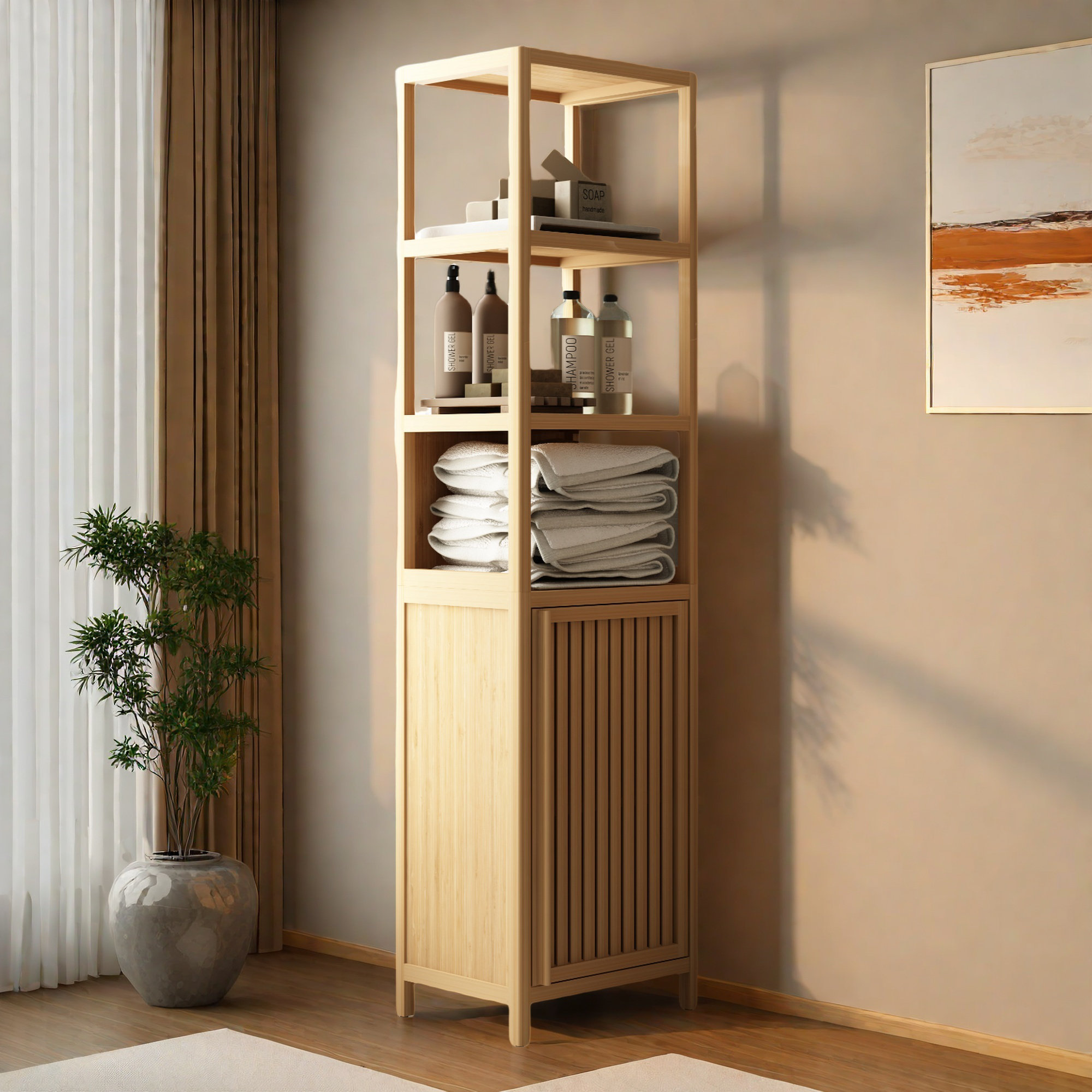 Lark Manor™ Storage Tall Slim Cabinet With Shutter Door And 3 Tier Shelves, Freestanding Linen ...