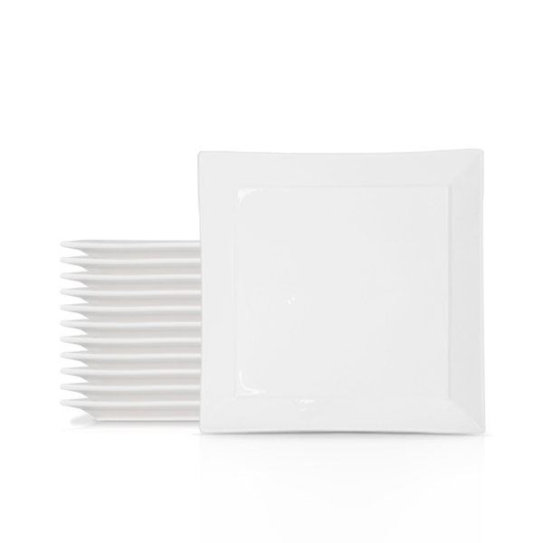 TPK Fine Porcelain 12 Inch Square Dinner Plates – Set Of 12, Pearl ...