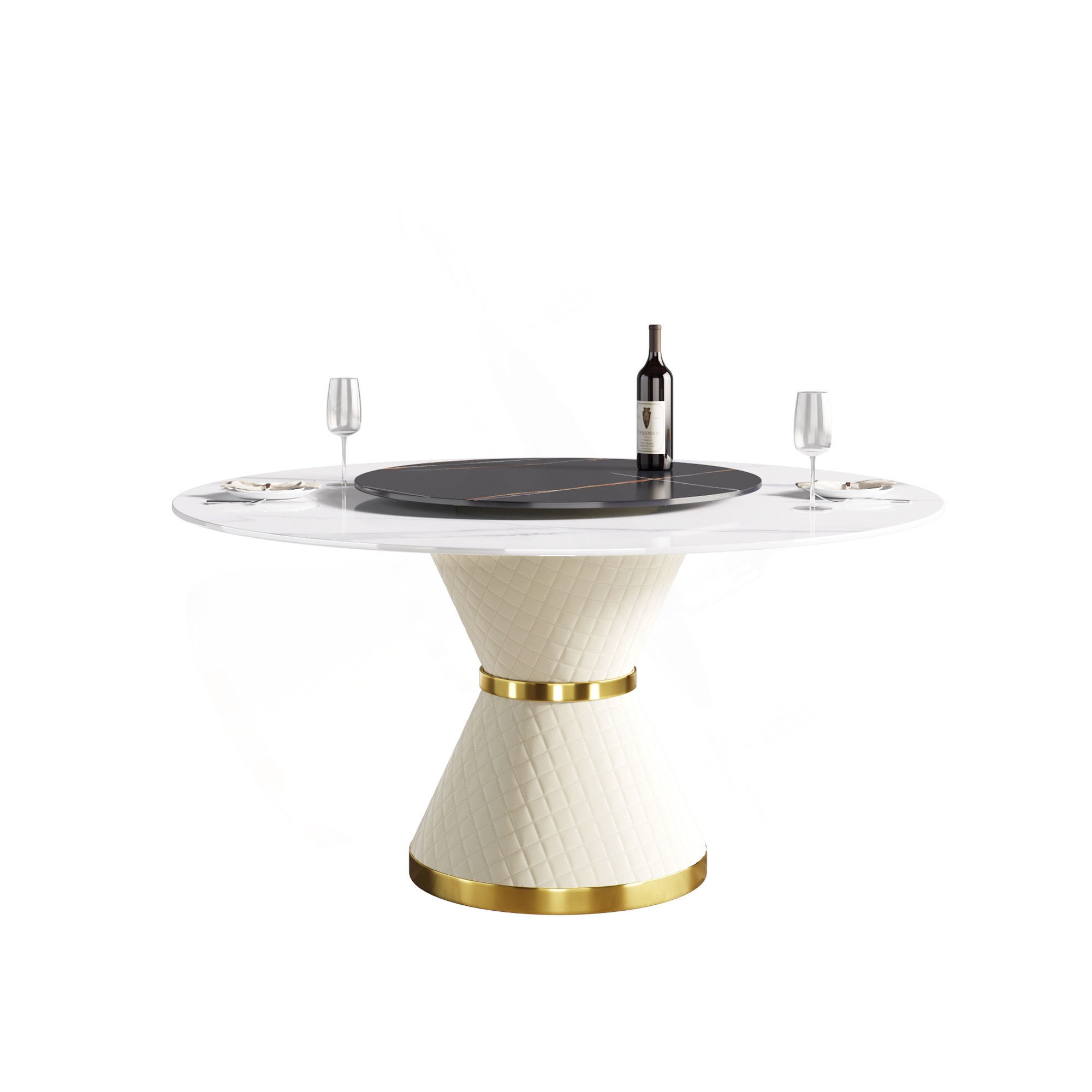 Wentygam 59.05"Modern Artificial Stone Round Carbon Steel Base Dining ...