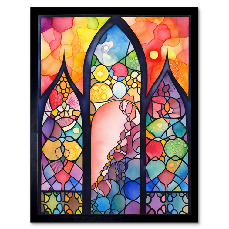 Marlow Home Co. Stained Glass Window Folk Art Abstract Artwork Framed ...