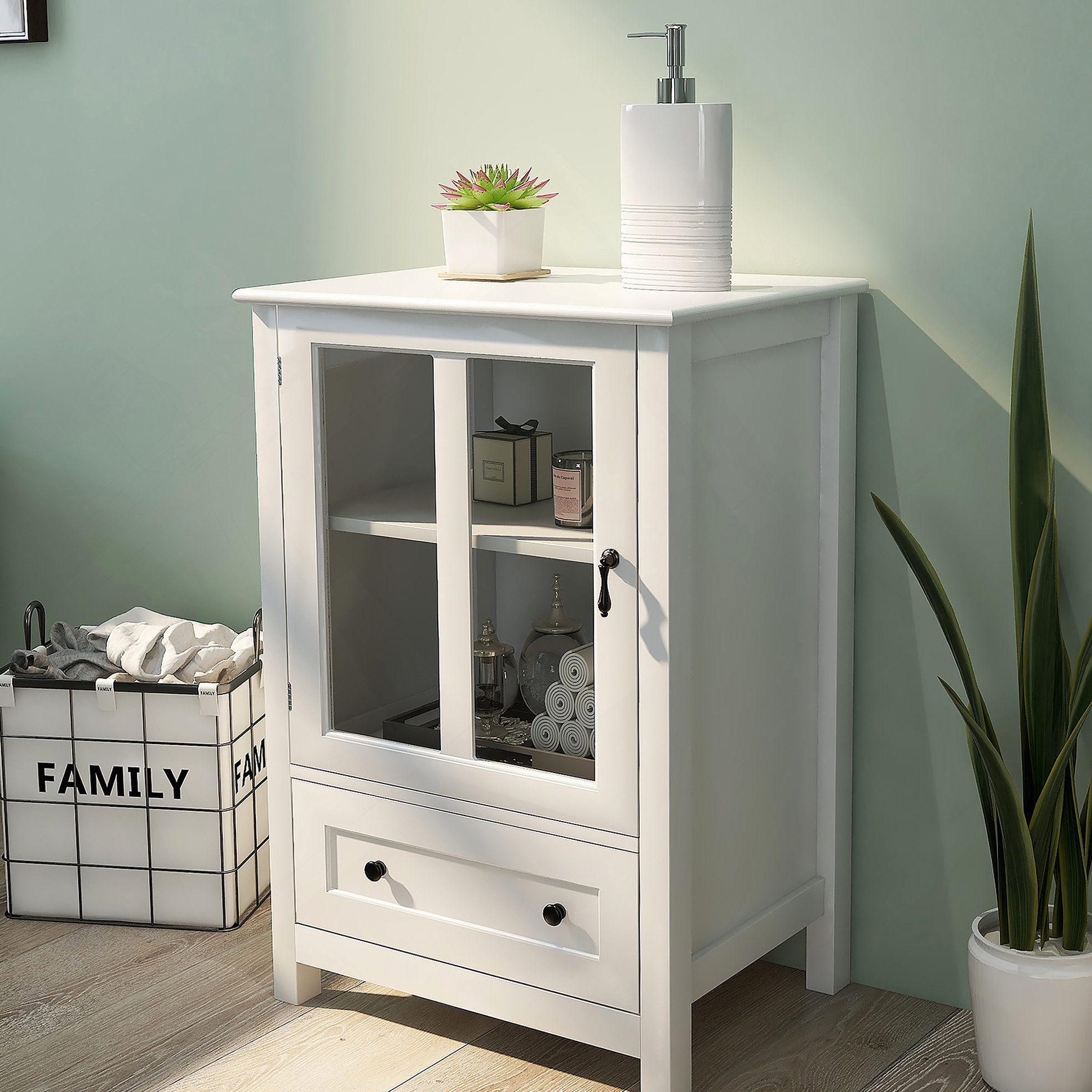 Red Barrel Studio® Buffet storage cabinet with single glass doors and ...