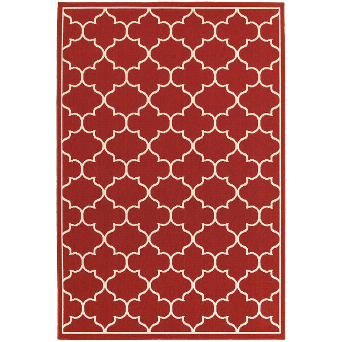 Lark Manor Russo Geometric Brick Red/Ivory Indoor/Outdoor Area Rug ...