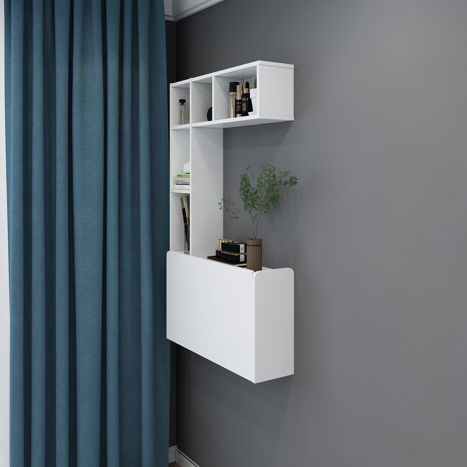 Ebern Designs Swanhilde Rectangle Floating Desk with and Cabinet ...