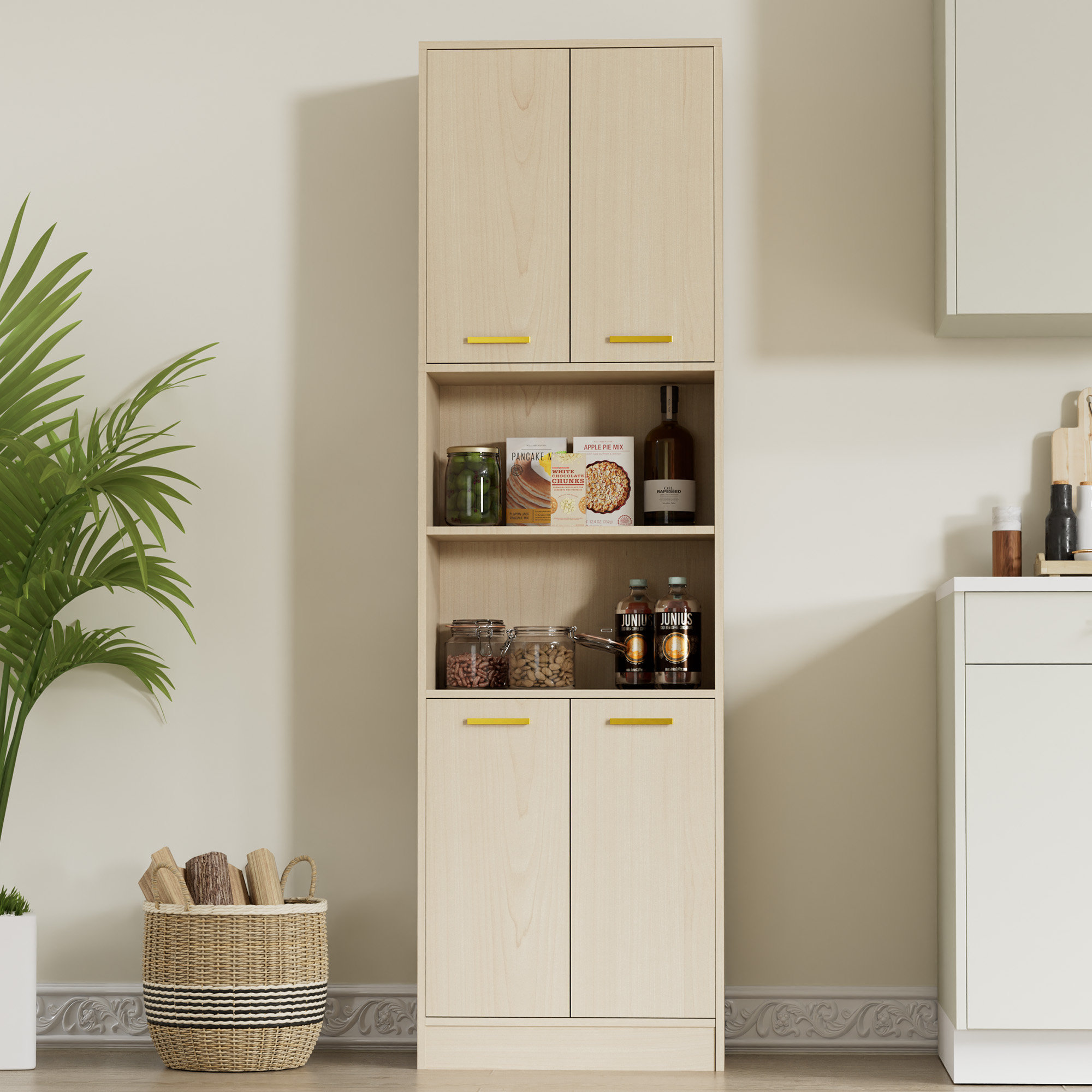 Ebern Designs Schnur 75" Kitchen Pantry Cabinet with Open Storage and ...