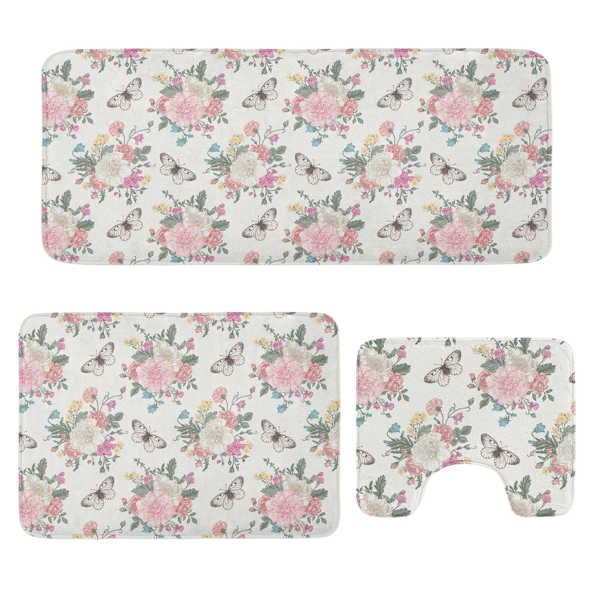 Ophelia & Co. Flowers Bathroom Rug Set 3 Pieces U-Shape & Rectangle ...