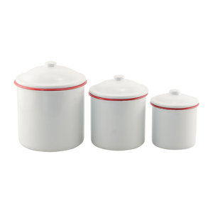 Red Barrel Studio® Red Rim Enamel 3 Piece Kitchen Canister Set | Wayfair
