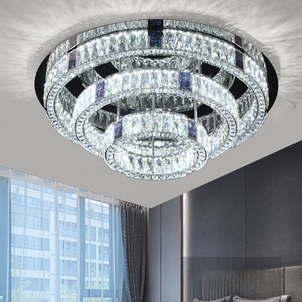 Everly Quinn Markiese 32" Crystal Chandelier 3-Tier Round Ring Chrome ...