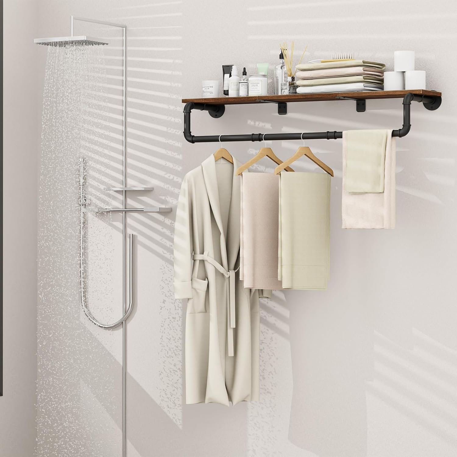 Shimano Industrial Pipe Clothing Rack With Top Shelf, Closet Poles For ...