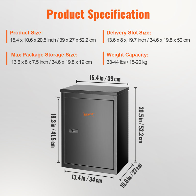 VEVOR 20" H Package Delivery Boxes, Galvanized Steel Wall Mount Mailbox ...