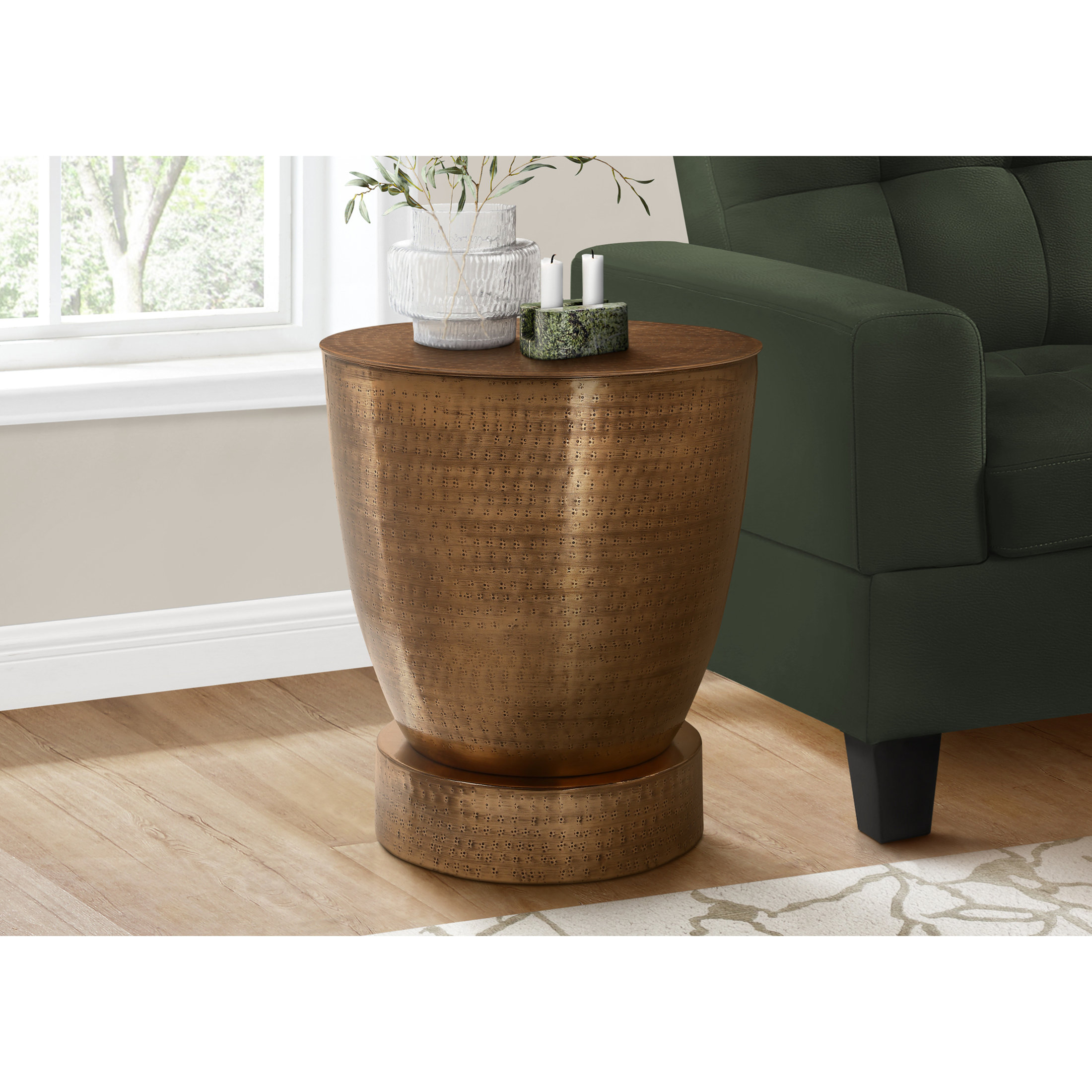 Everly Quinn Copper Metal Drum Side Table for Living Room & Bedroom ...