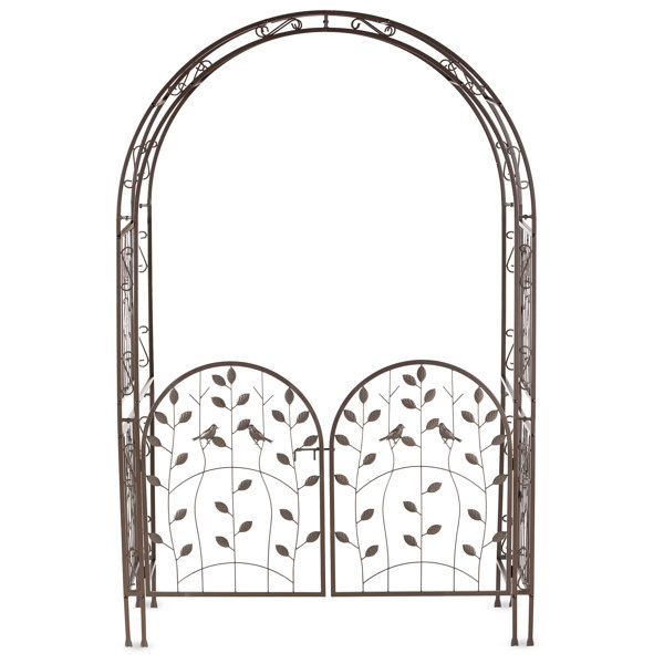 Plow & Hearth Metal Arched Birds And Leaves Garden Arbor With Gate ...