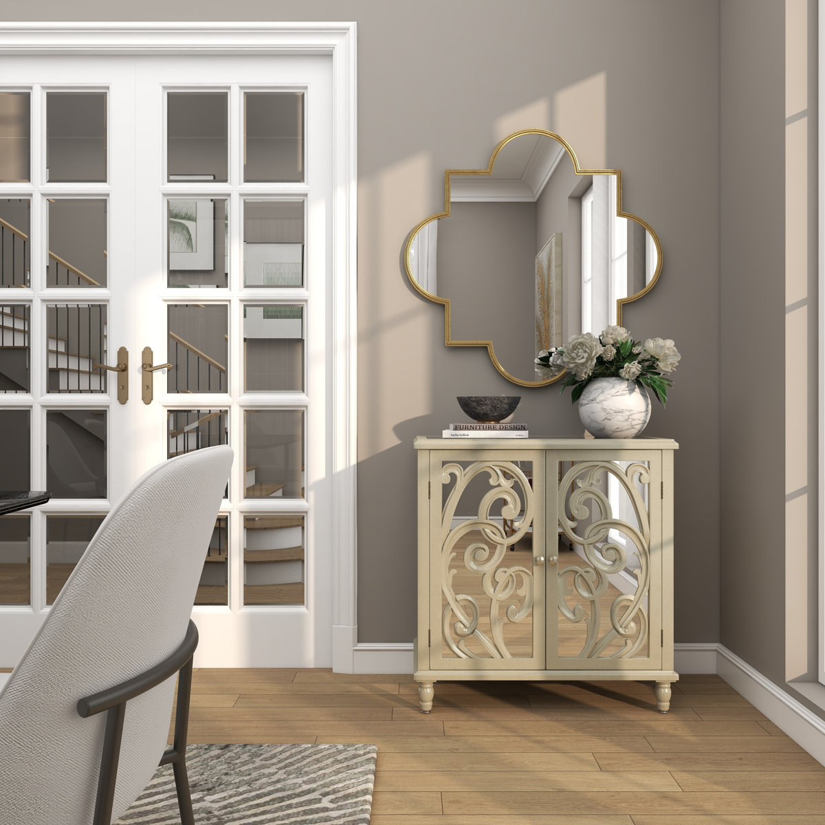 Rosdorf Park Wood Intricately Carved 1 Shelf and 2 Doors Scroll Room ...