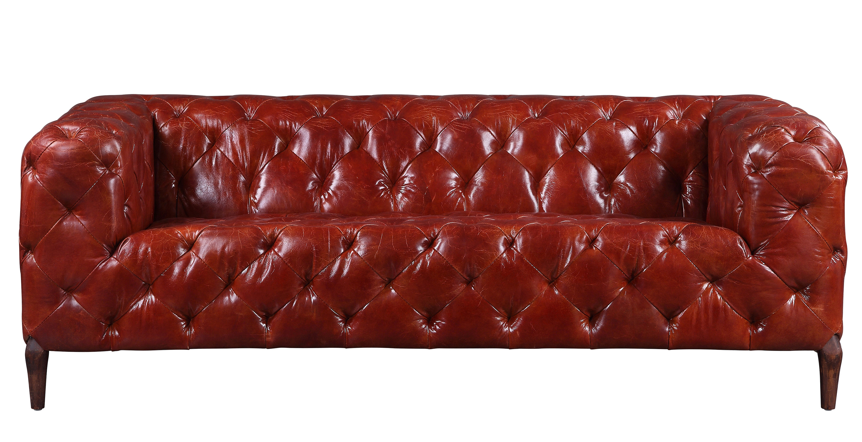 Plethoria Helsey Merlot 85.5'' Genuine Leather Rolled Arms Chesterfield ...