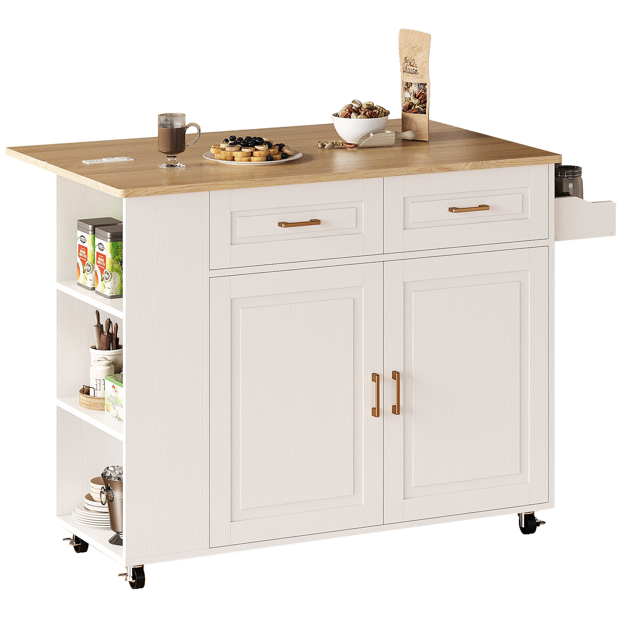 Winston Porter 47'' W Wooden Rolling Kitchen Island With Storage,drop ...