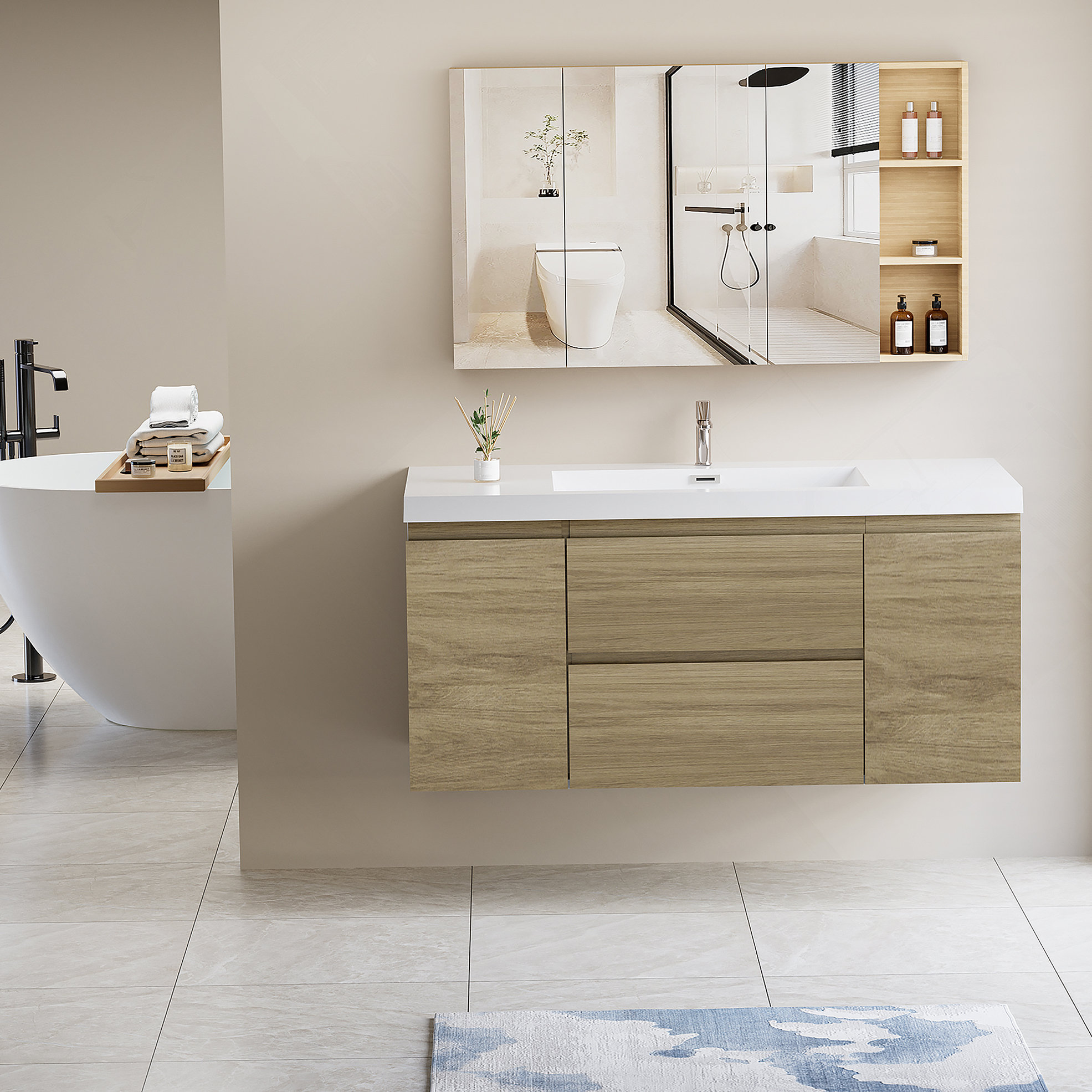 Ebern Designs 48" Floating Bathroom Vanity with Sink, Modern Wall ...