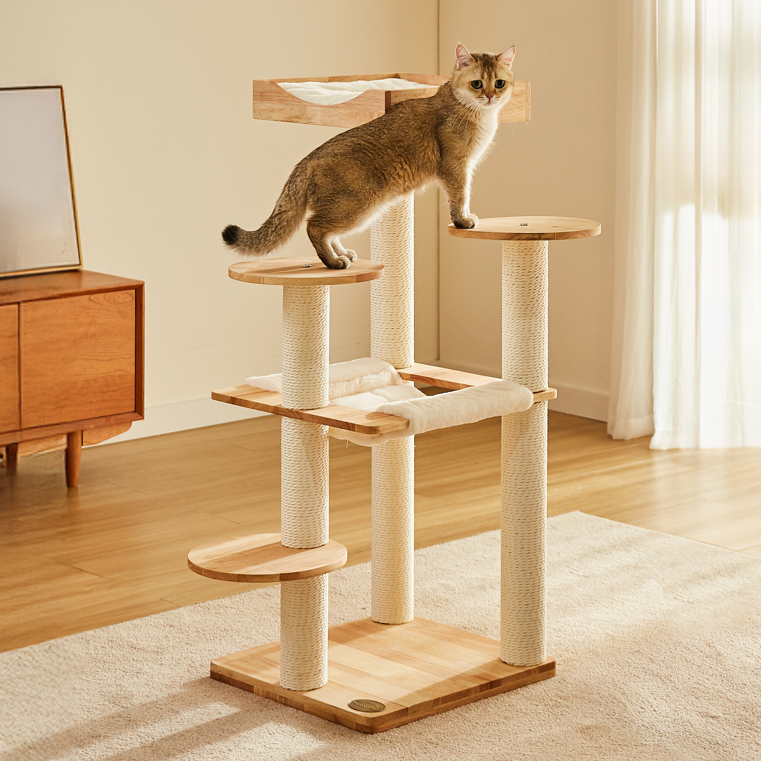 Archie & Oscar™ 44.5 Inches Tall Modern Solid Wood Cat Tree for Indoor Cats Large Adult,Wooden ...