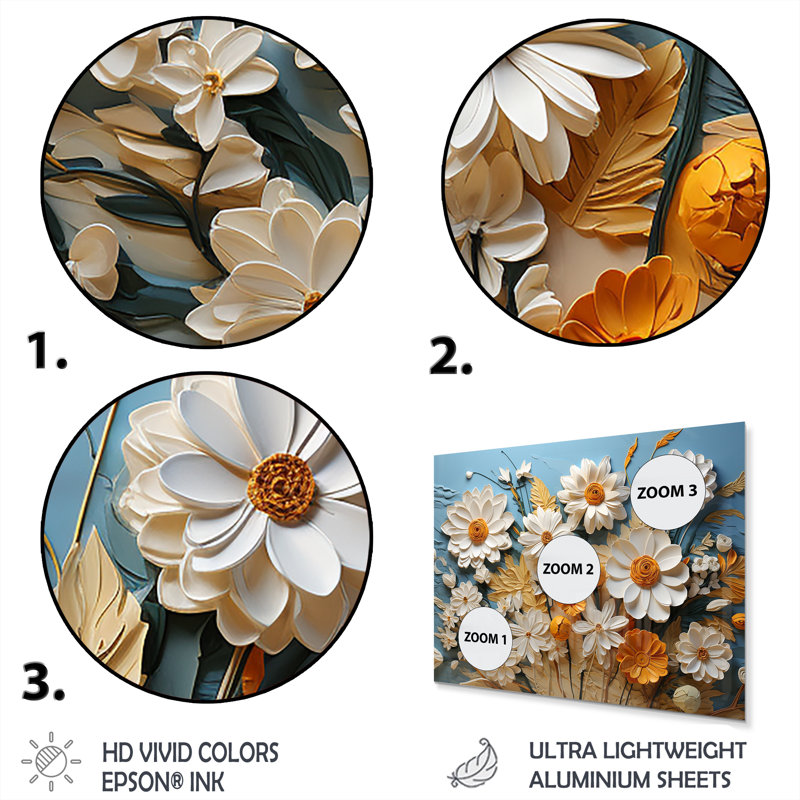 August Grove® Daisies Daisy Delight I - Floral Metal Wall Decor Set ...