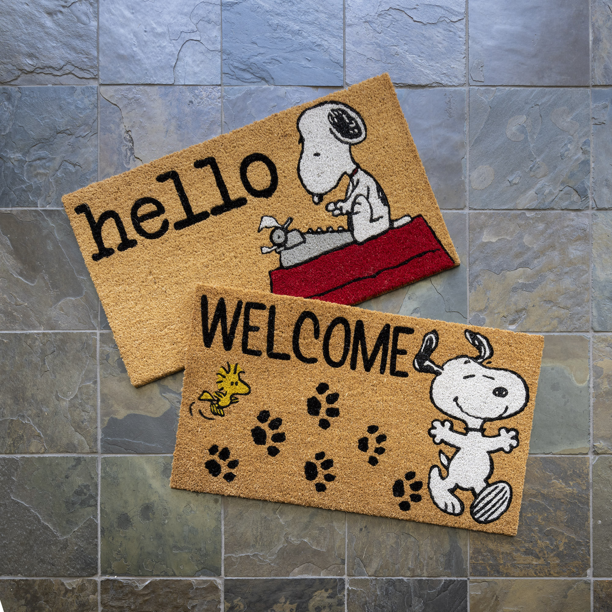 Peanuts Licenced Peanuts Snoopy Woodstock Welcome/Paw Prints Multi ...