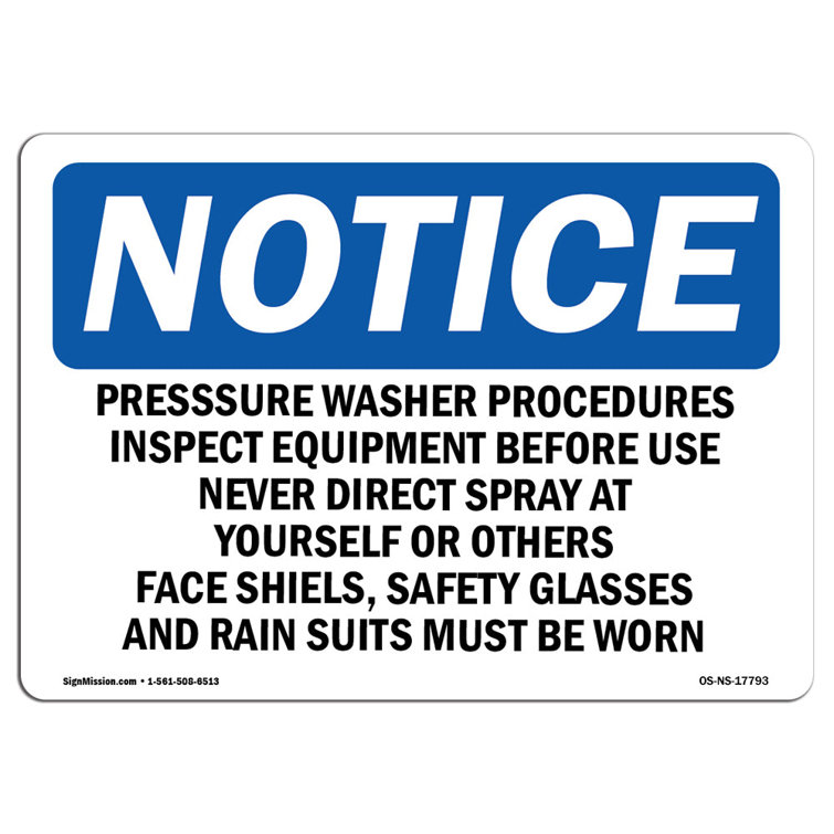 SignMission Pressure Washer Procedures Inspect Equipment Sign | Wayfair