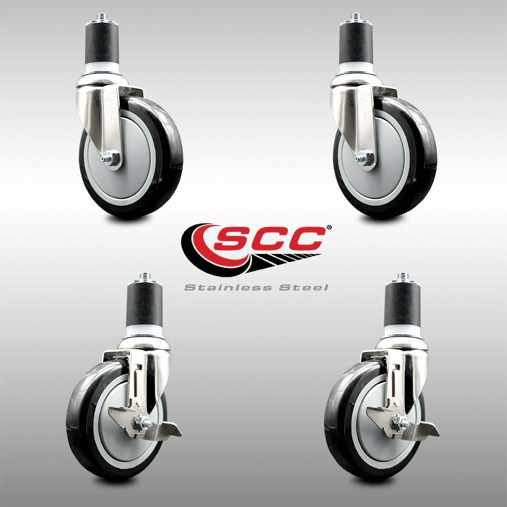 Service Caster 5 Inch 316SS Black Poly Swivel 1-7/8 Inch Expanding Stem ...