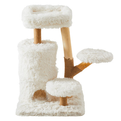 white fluffy cat tree
