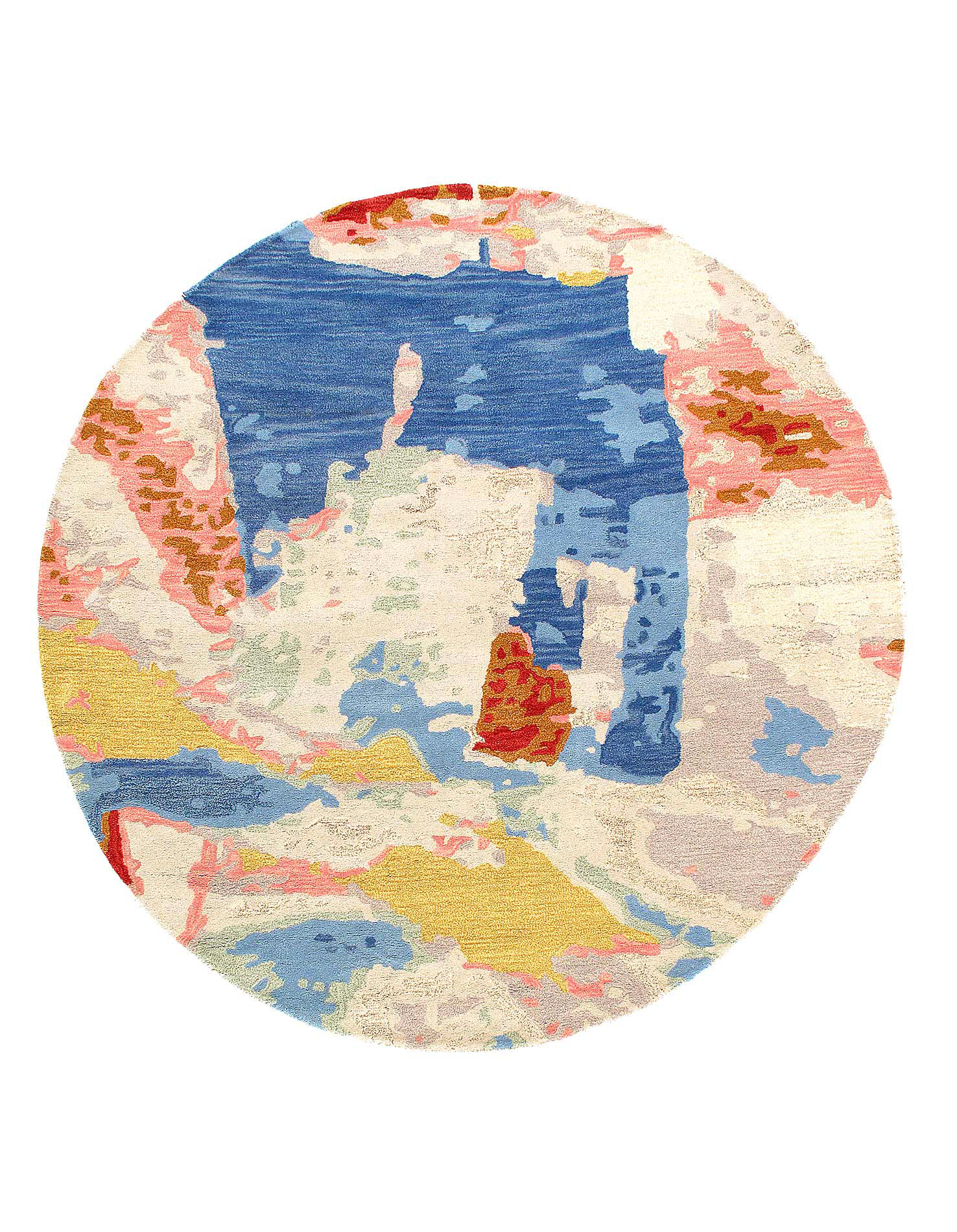 Pasargad NY Fine Hand Tufted Abstract Round rug 6' in Blue/Ivory/Rust ...