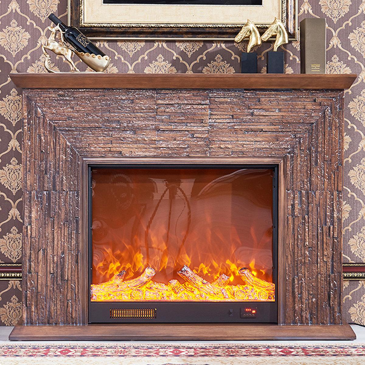 Loon Peak® American-style faux marble veneer simulated fire heating ...