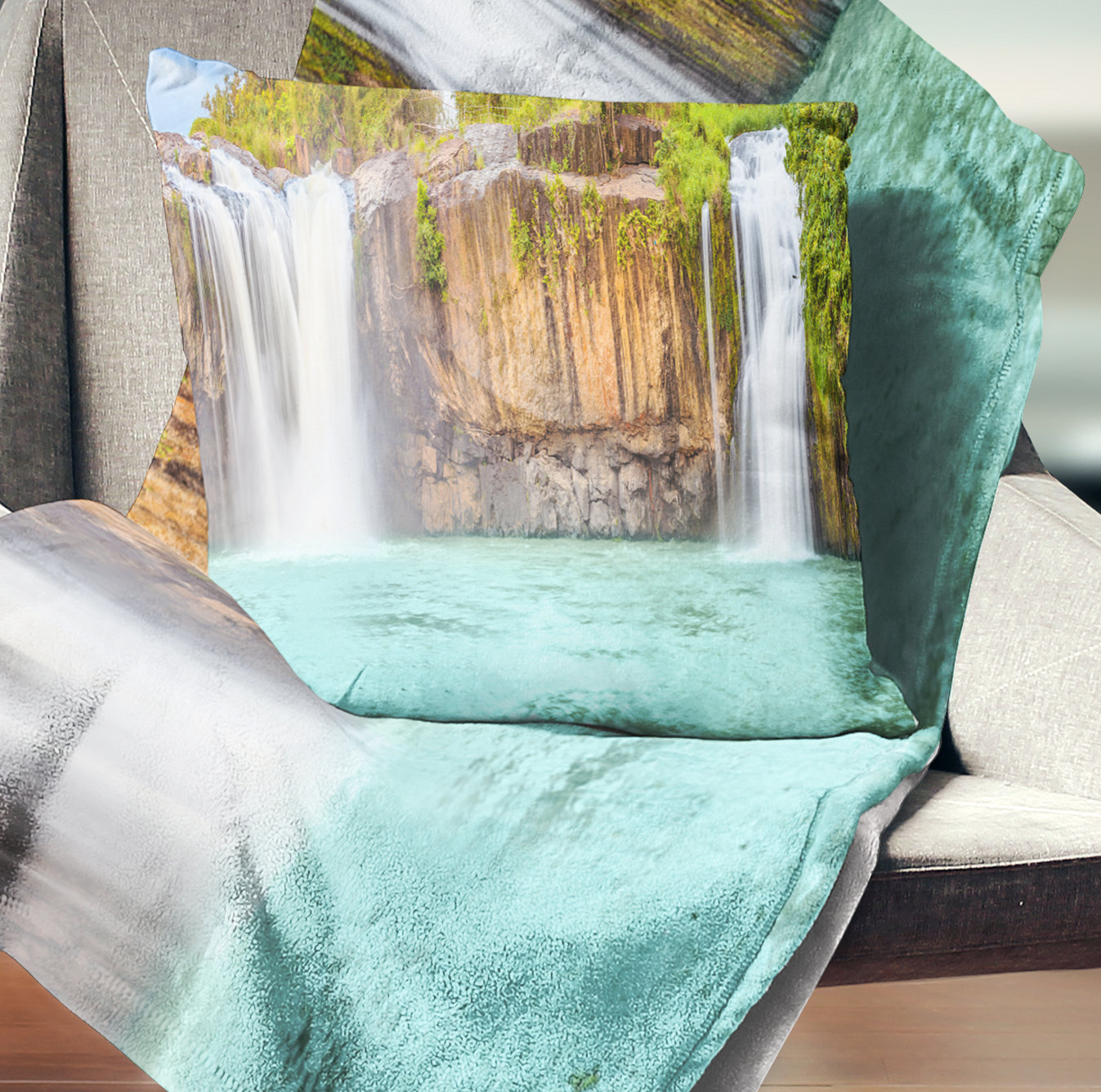 Design Art Dry Sap Waterfall - Landscape Printed Pillow | Wayfair