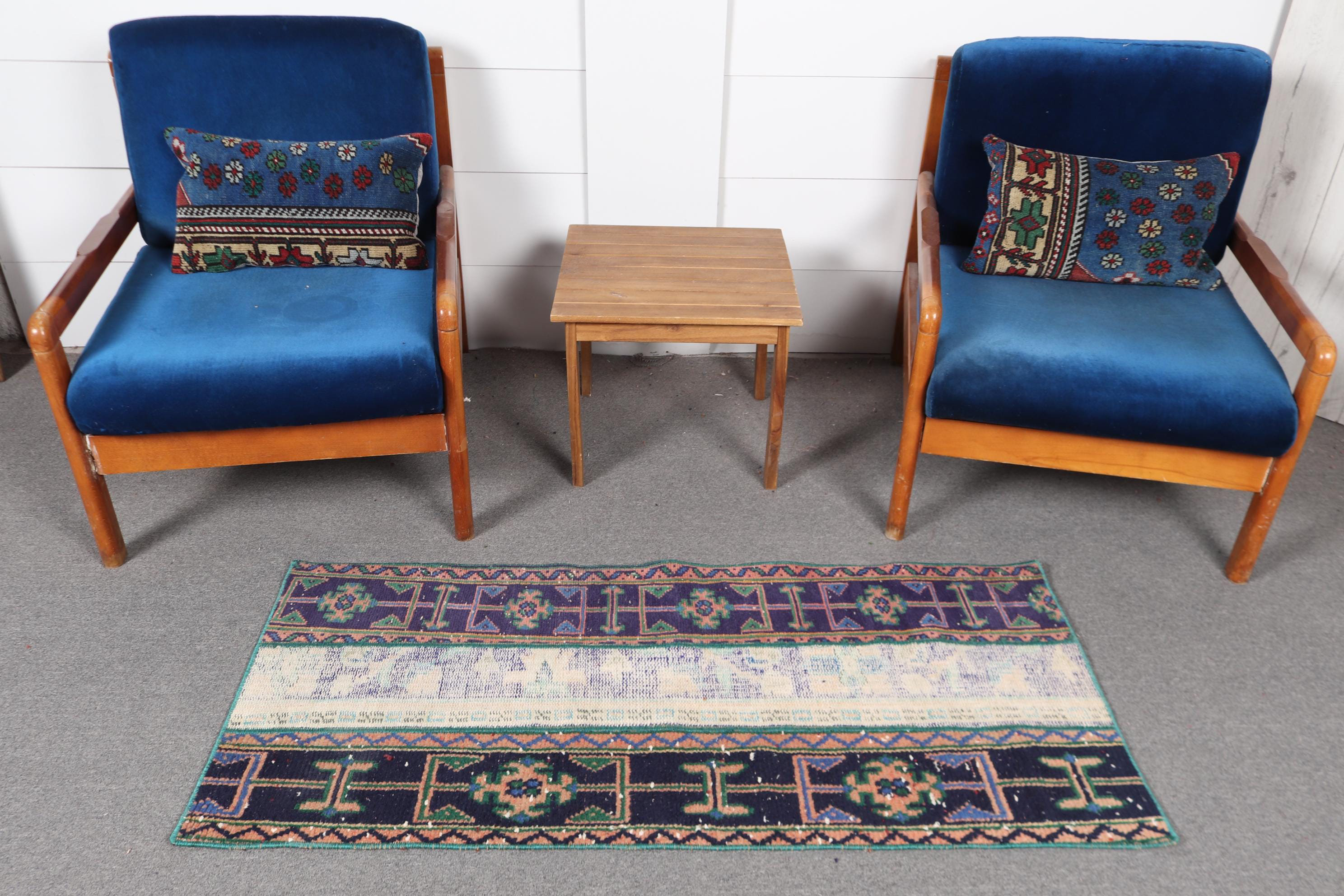 Bungalow Rose Vintage Turkish Oushak Small Wool Rug in Blue - Patchwork ...