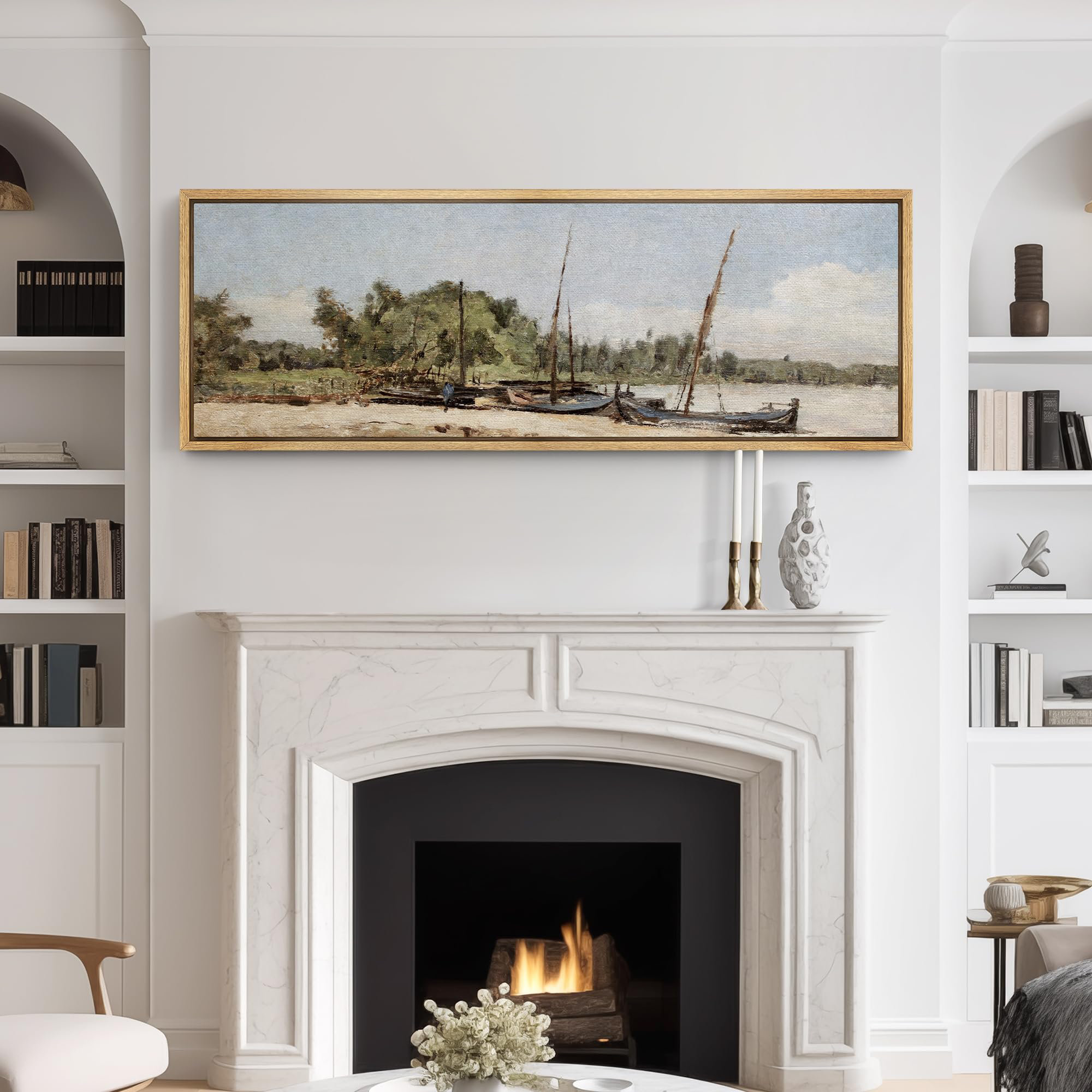 IDEA4WALL Boats At Riverbank Serene River Landscape | Wayfair