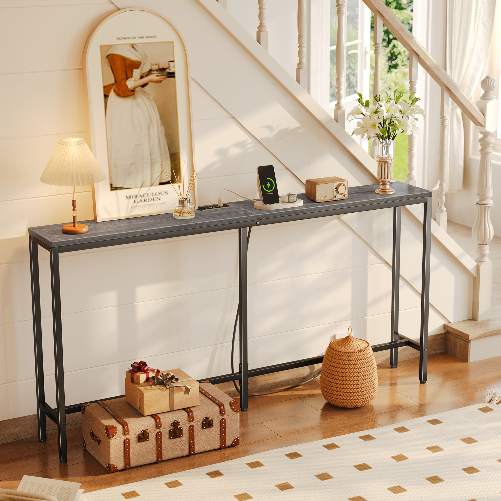 Hokku Designs Shar 63" Narrow Console Table, Entryway Table with Outlet ...