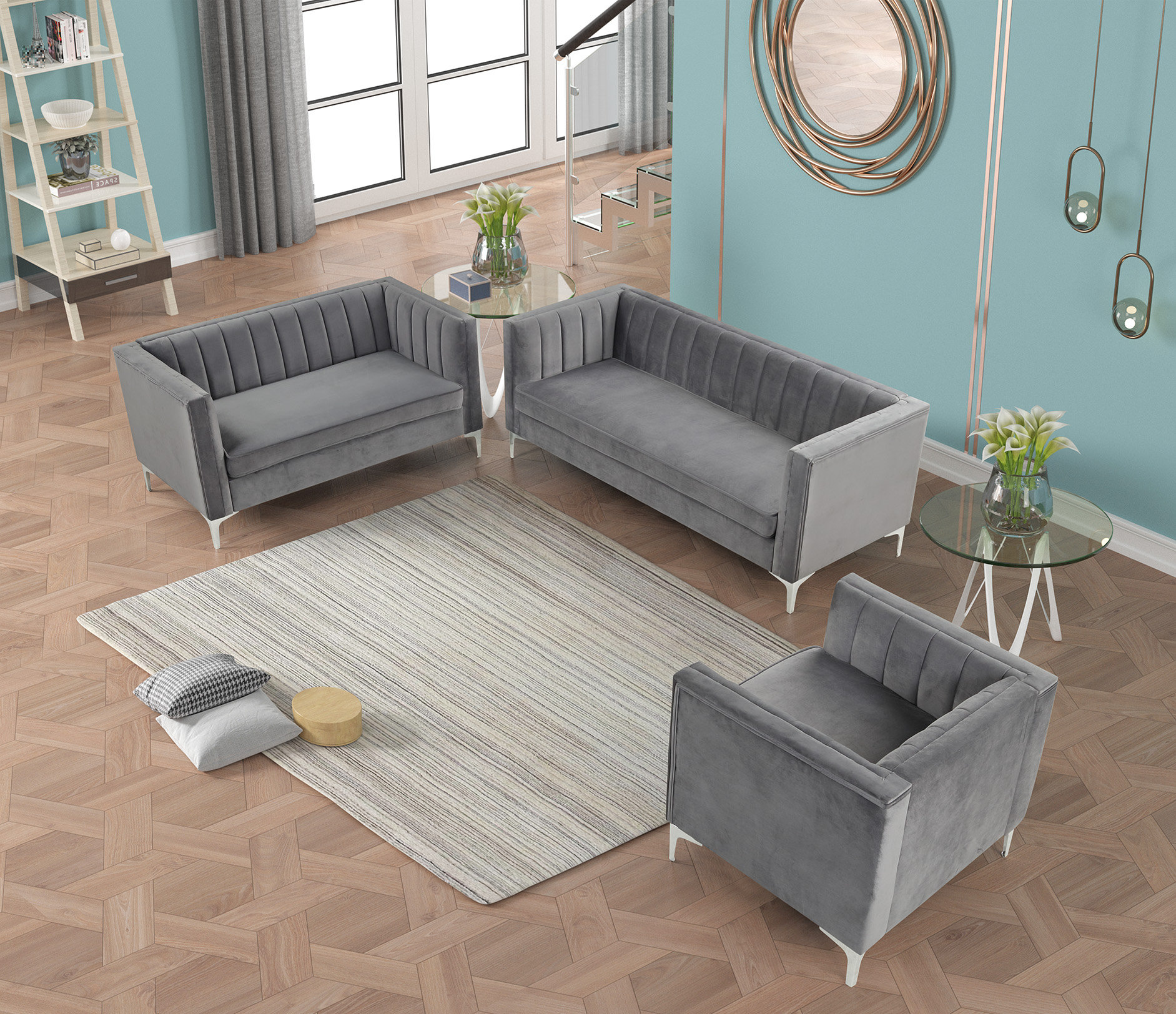 Wrought Studio 3 - Piece Velvet Living Room Set - Wayfair Canada