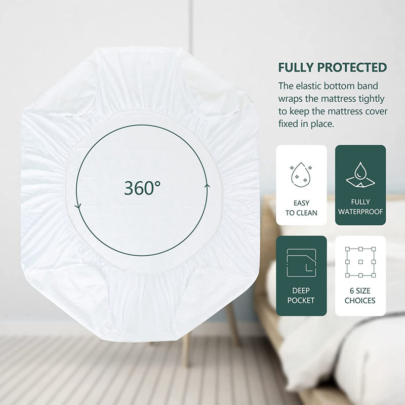Alwyn Home 100% Waterproof Knit Mattress Protector Stretch Up To 21 ...