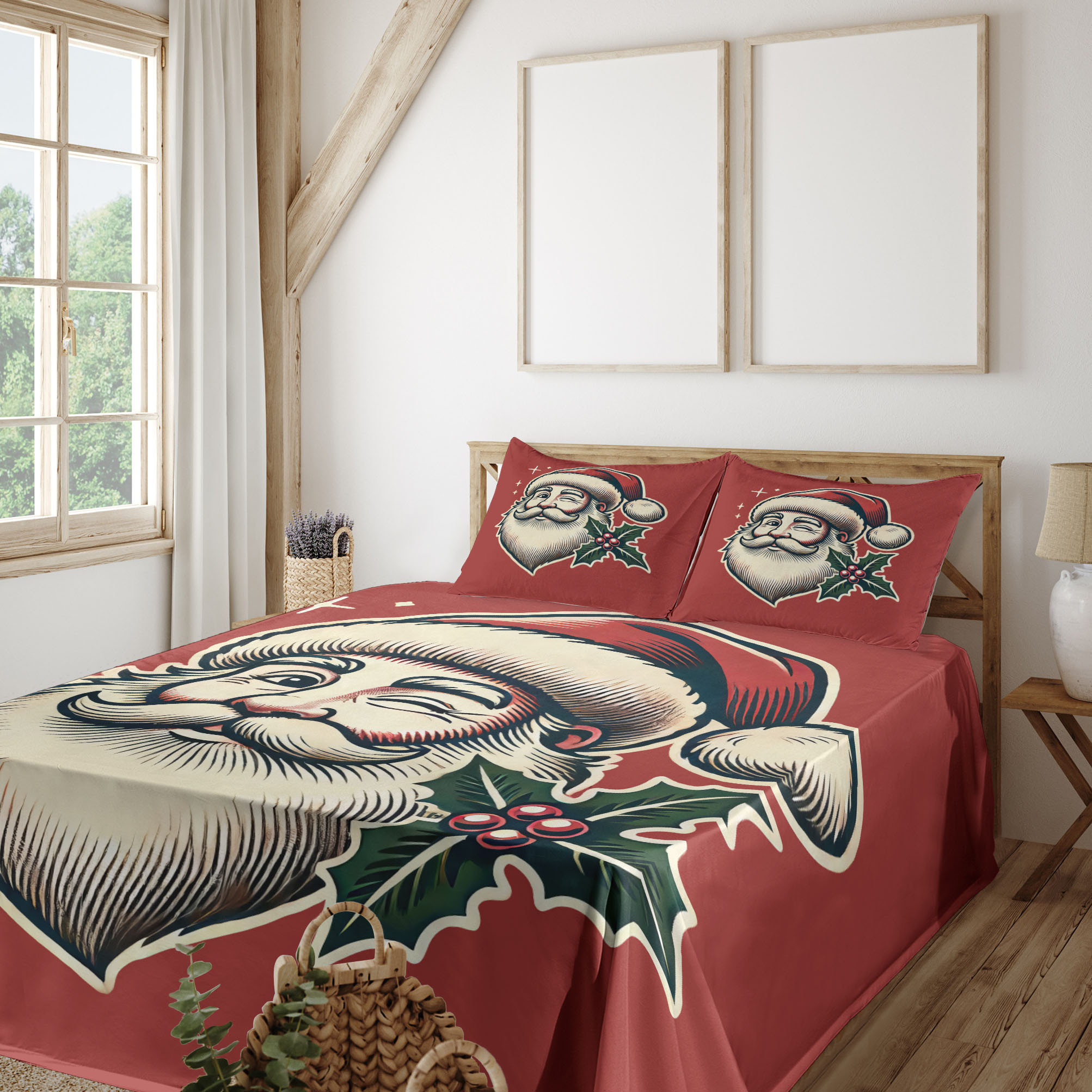 Ambesonne Christmas Sheet Set American Trad Santa Claus Pale Maroon ...